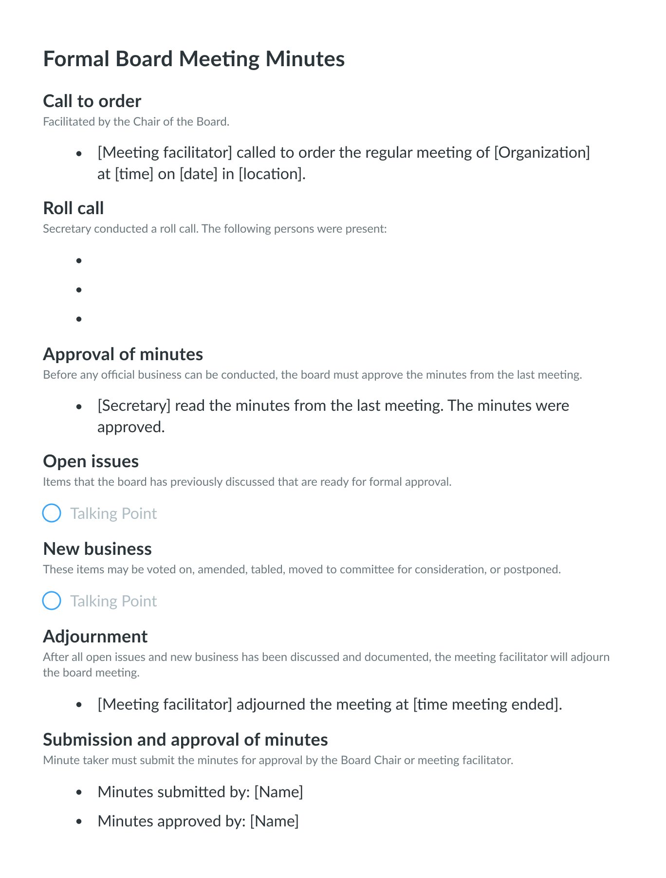  Template Formal Board Meeting Minutes Template Fellow app