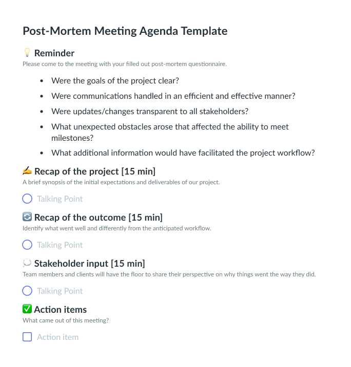 Post Mortem Meeting Agenda Template By Simon Heaton Shopify Fellow