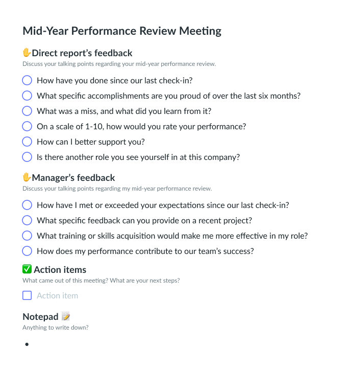 Mid Year Performance Review Meeting Template Fellow app